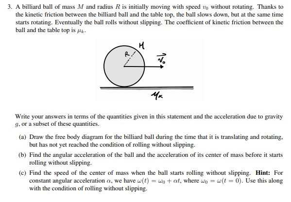 Solved 3. A billiard ball of mass M and radius R is | Chegg.com