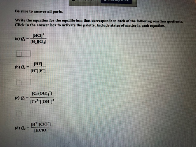 Solved Be sure to answer all parts. Write the equation for | Chegg.com