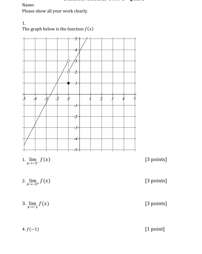 Solved Name: Please show all your work clearly. 1. The graph | Chegg.com