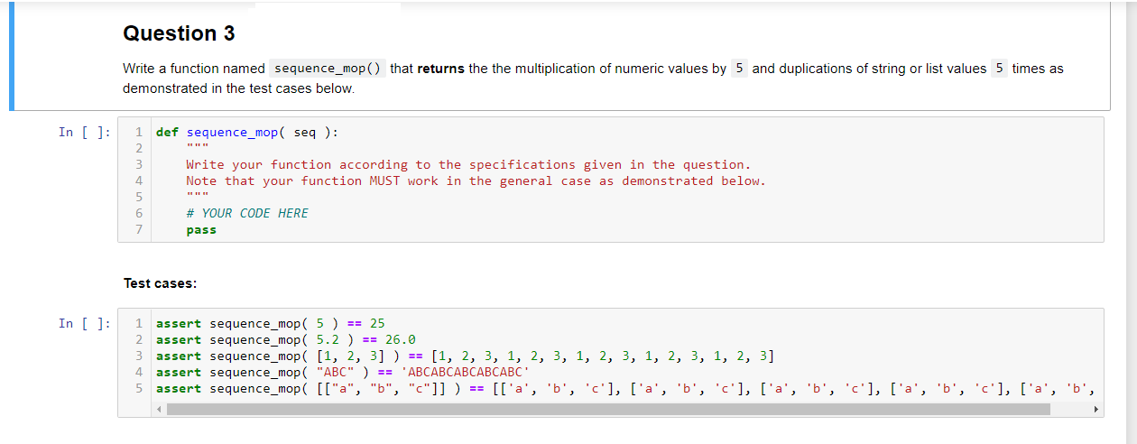 Solved Question 3 Write a function named sequence_mop() that | Chegg.com