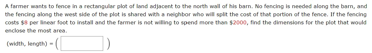Solved A farmer wants to fence in a rectangular plot of land | Chegg.com