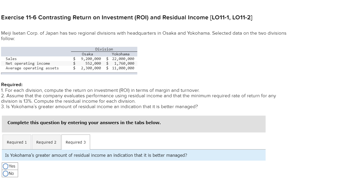 Solved Exercise 11-6 Contrasting Return on Investment (ROI) | Chegg.com