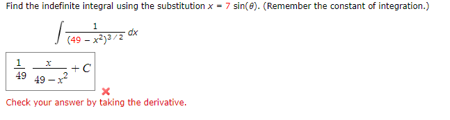 Solved Find the indefinite integral using the substitution | Chegg.com