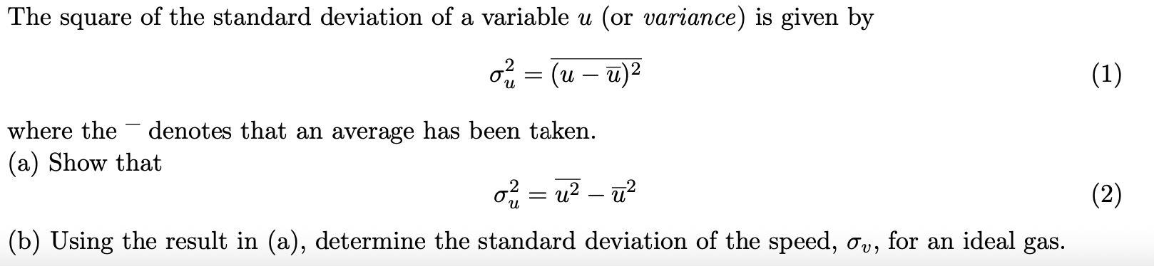 Solved The square of the standard deviation of a variable u | Chegg.com