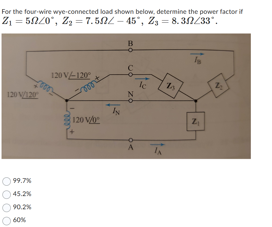 Solved For the four-wire wye-connected load shown below, | Chegg.com