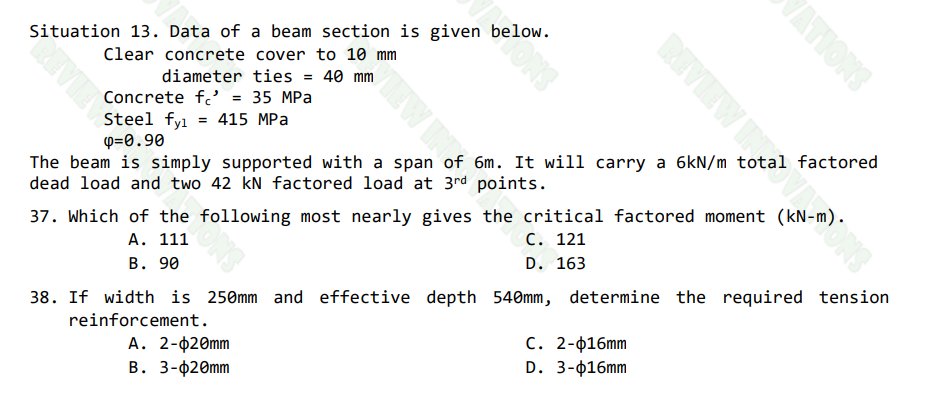 Solved Situation 13. Data of a beam section is given below. | Chegg.com