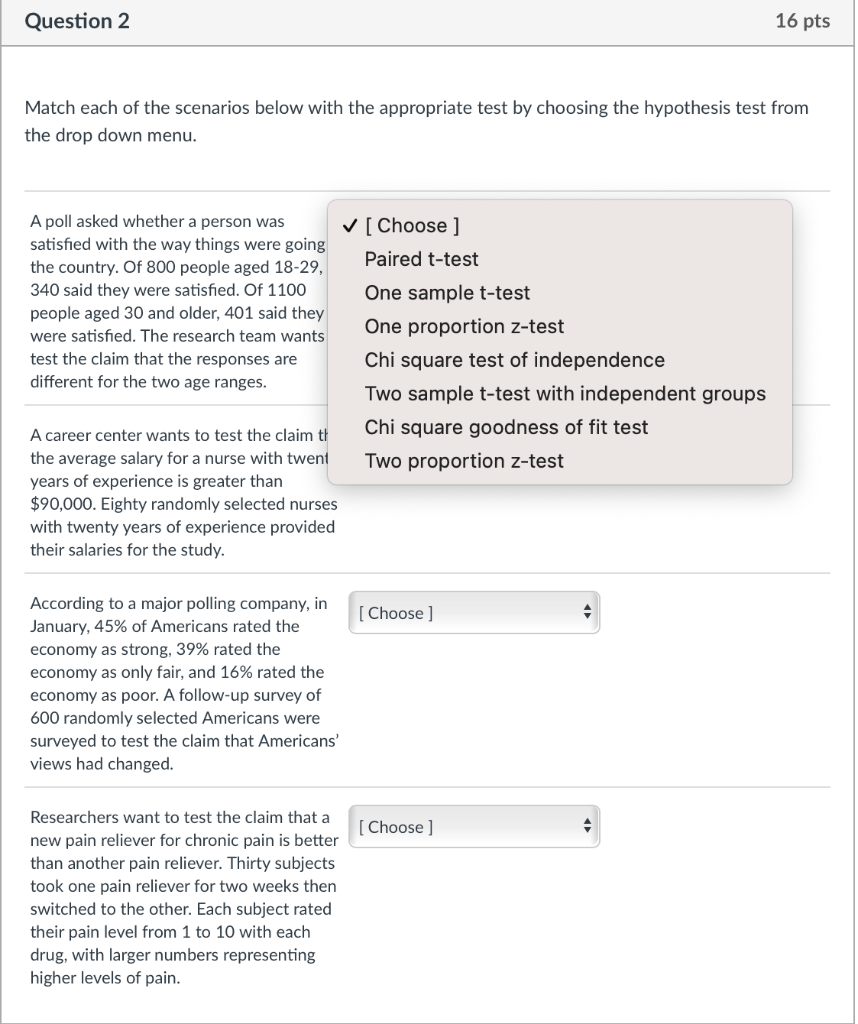 Solved Question 2 16 pts Match each of the scenarios below | Chegg.com