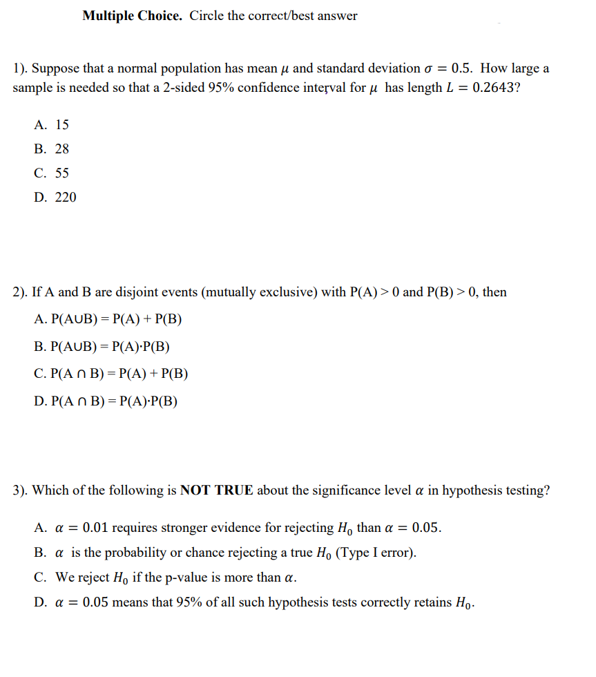 Solved Multiple Choice. Circle the correct/best answer 1). | Chegg.com