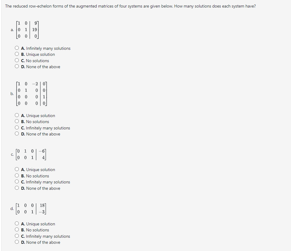 Solved The reduced row-echelon forms of the augmented | Chegg.com