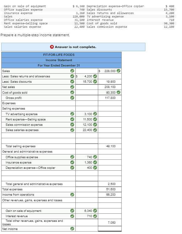 Solved Prepare a multiple-step income statement. | Chegg.com