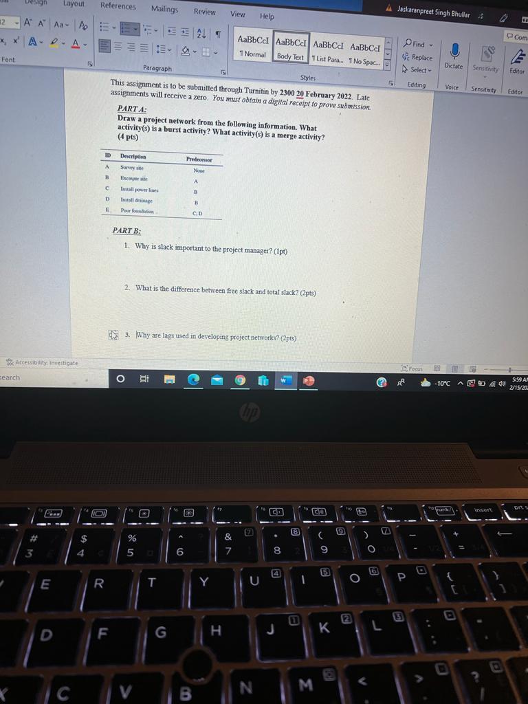 Solved Design Layout References Mailings Review View A | Chegg.com