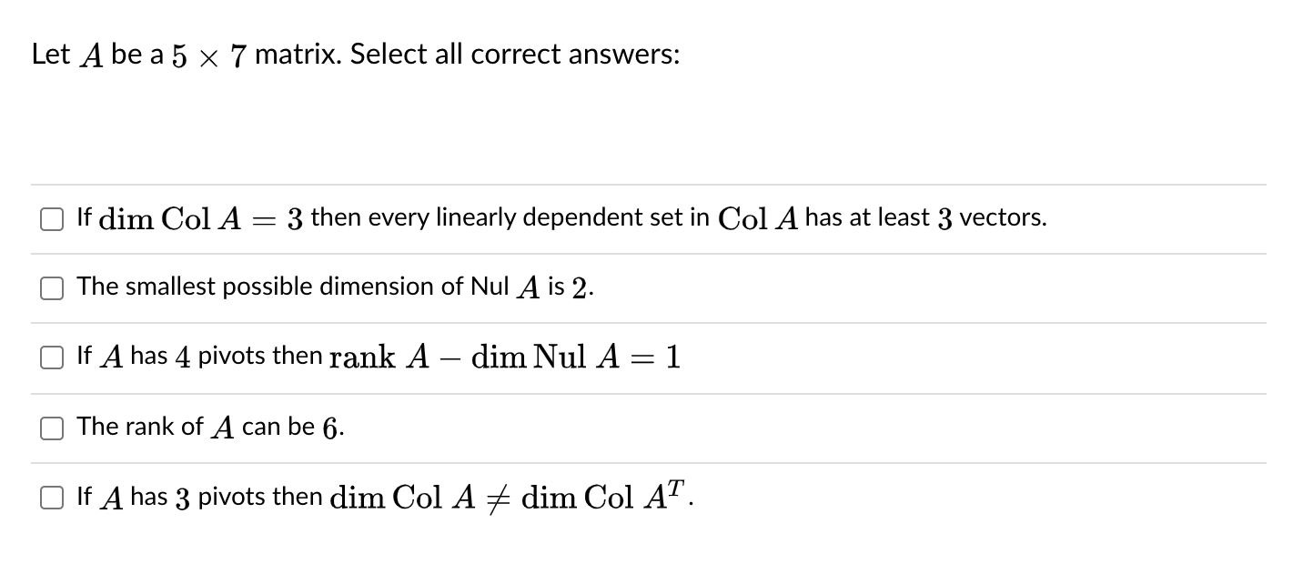 Solved Select a correct statement. If dim V - 5 and S is a | Chegg.com