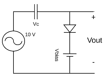 Solved Given a biased clamper circuit with Vbias = 14.28V, | Chegg.com
