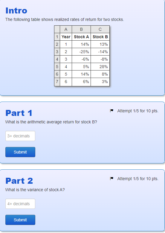 Solved The following table shows realized rates of return | Chegg.com