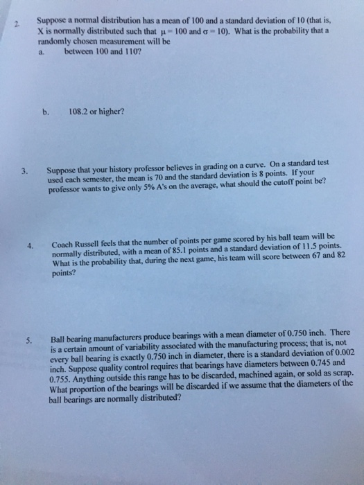 Solved WORKSHEET 22 NORMAL DISTRIBUTION PROBABILITIES (10 | Chegg.com