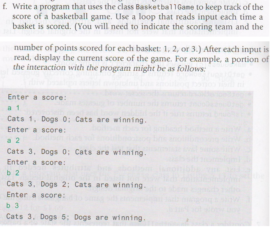 Consider a class Basketball Game that represents the | Chegg.com