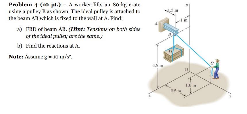 Solved Problem 4 (10 pt.) - A worker lifts an 8o-kg crate | Chegg.com