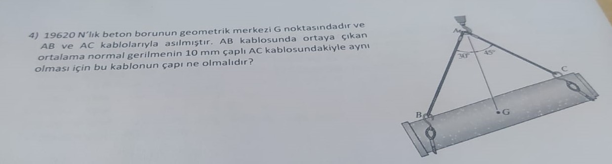 Solved 19620N'lık ﻿beton borunun geometrik merkezi G | Chegg.com