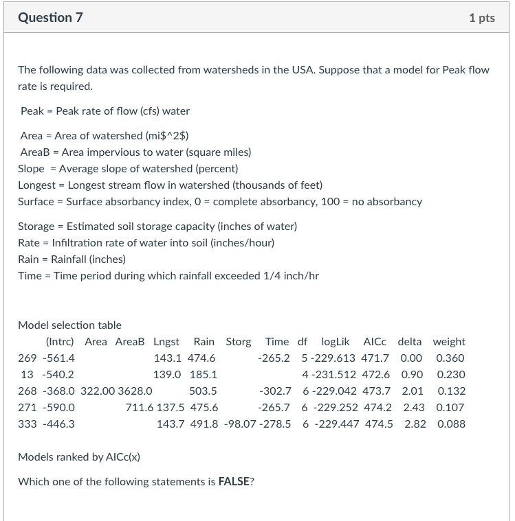 Solved Question 7 1 pts The following data was collected | Chegg.com