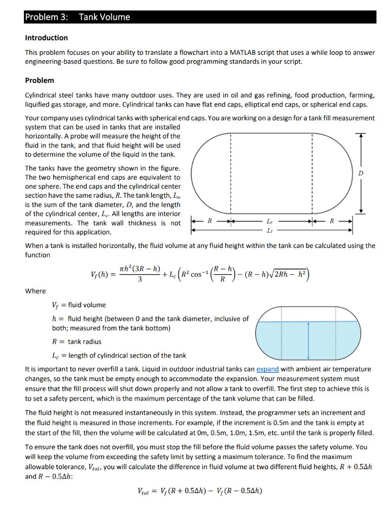 Solved Problem 3: Tank Volume Introduction This problem | Chegg.com