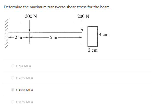 Solved Determine the maximum transverse shear stress for the | Chegg.com