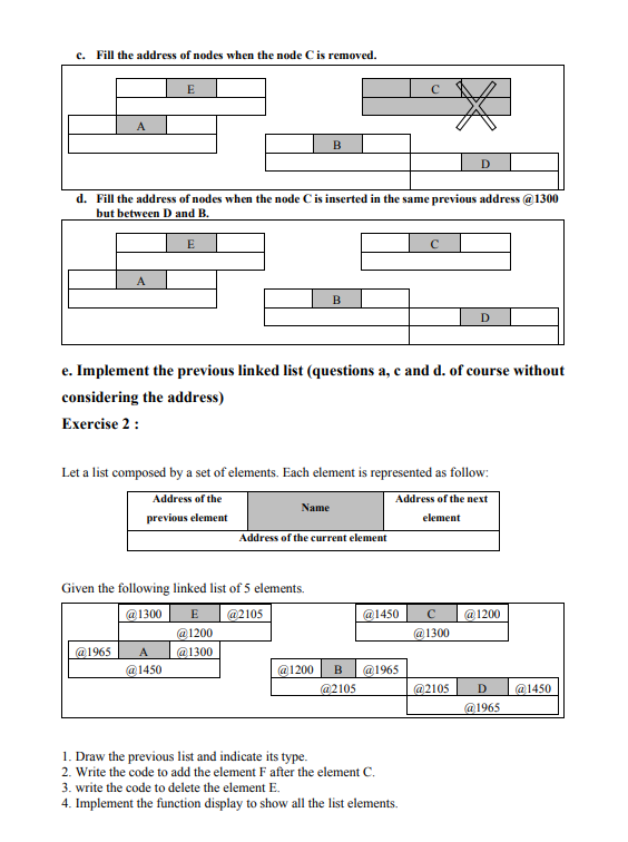 Solved Double, circular Linked List Exercise 1 : Let a list | Chegg.com