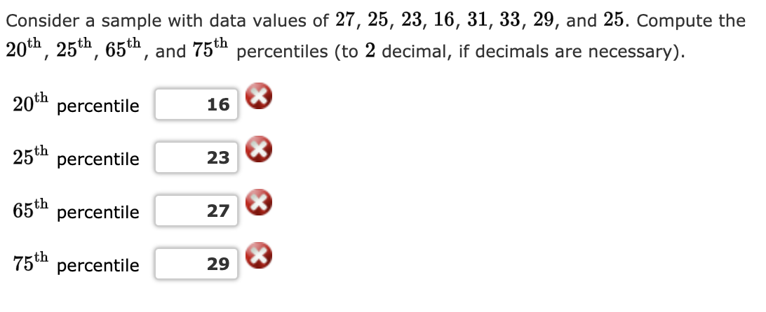 Solved Consider a sample with data values of 27, 25, 23, 16, | Chegg.com