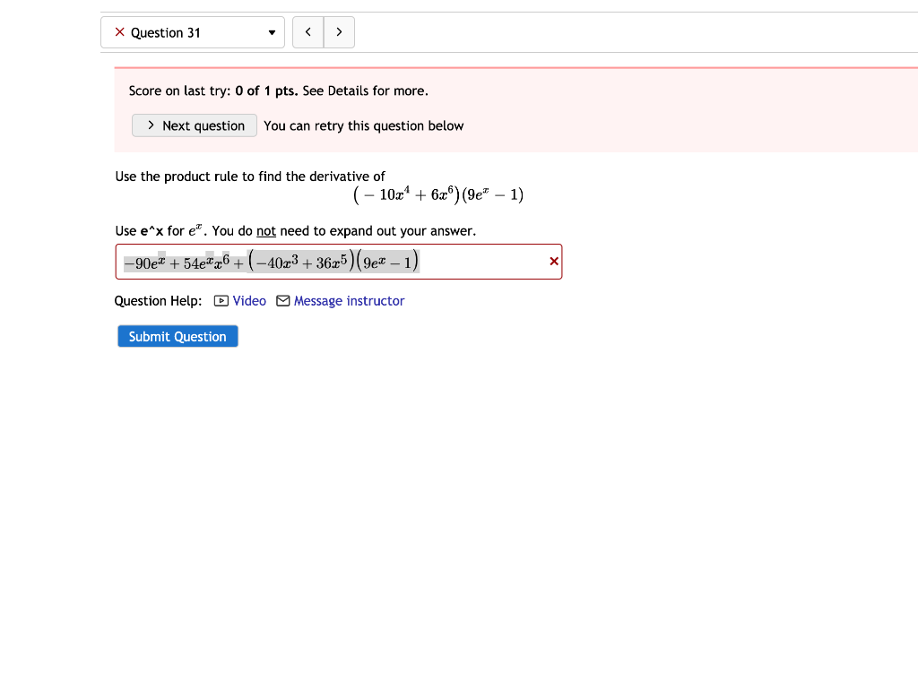 Solved X Question 31 Score on last try: 0 of 1 pts. See | Chegg.com