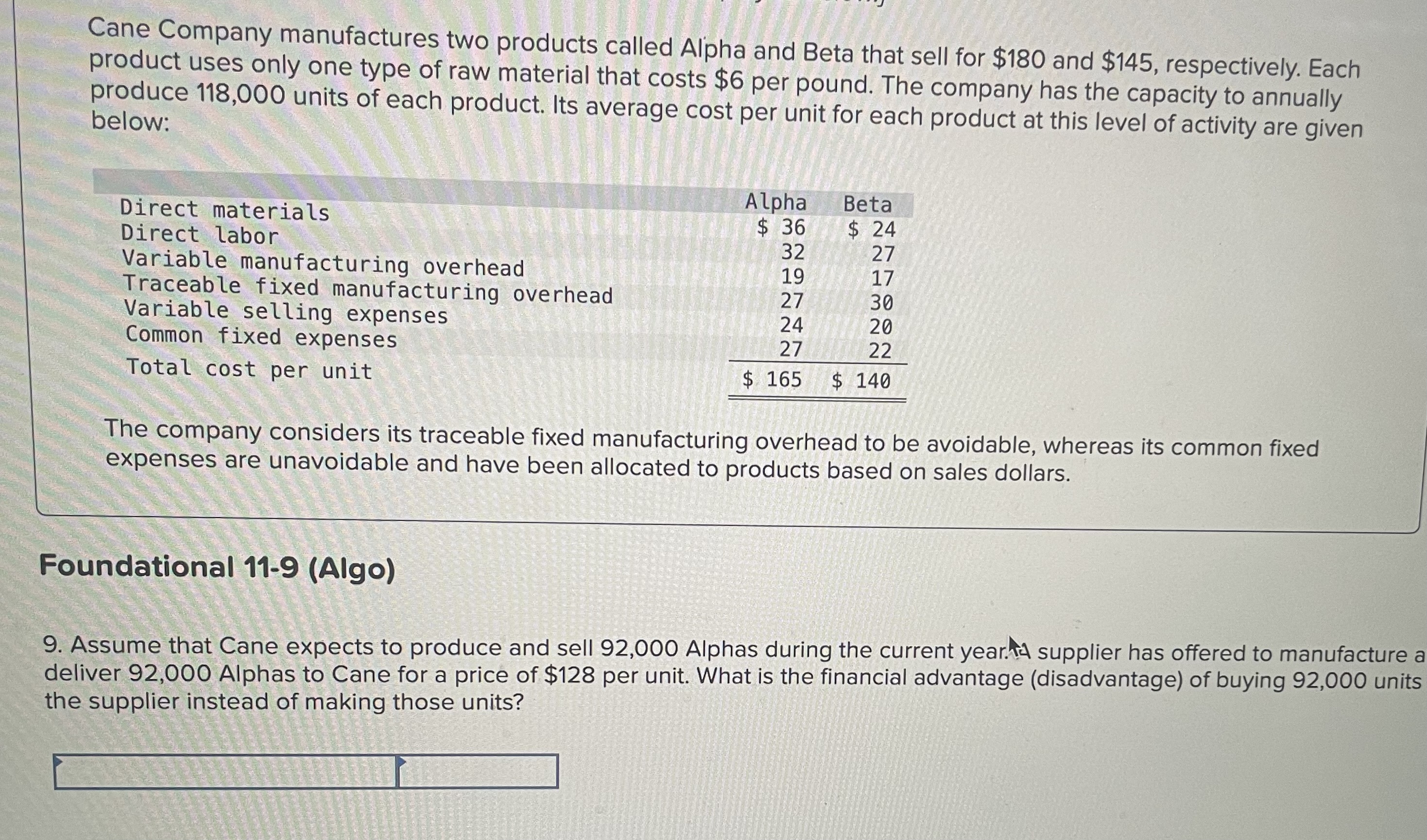 Solved Cane Company manufactures two products called Alpha | Chegg.com