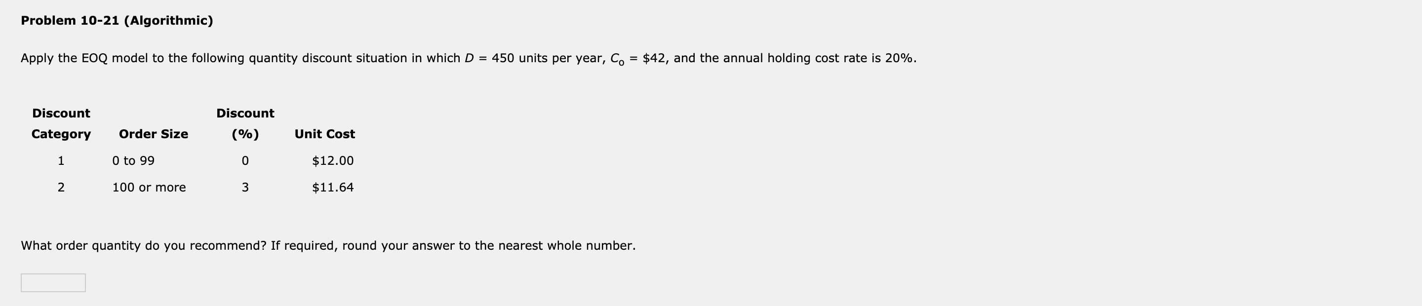 Solved Apply the EOQ model to the following quantity | Chegg.com
