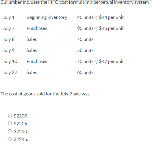 Solved uses the FIFO cost formula in a perpetual inventory | Chegg.com