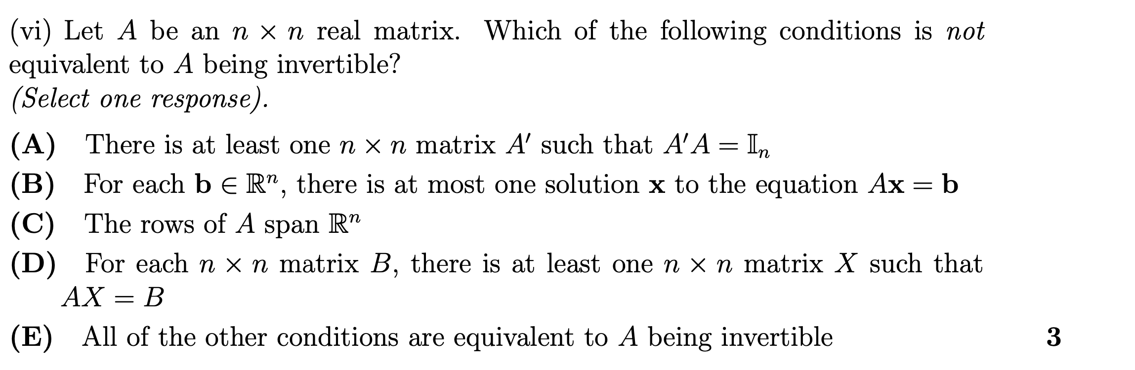 Solved (vi) Let A be an n xx n real matrix. Which of the | Chegg.com