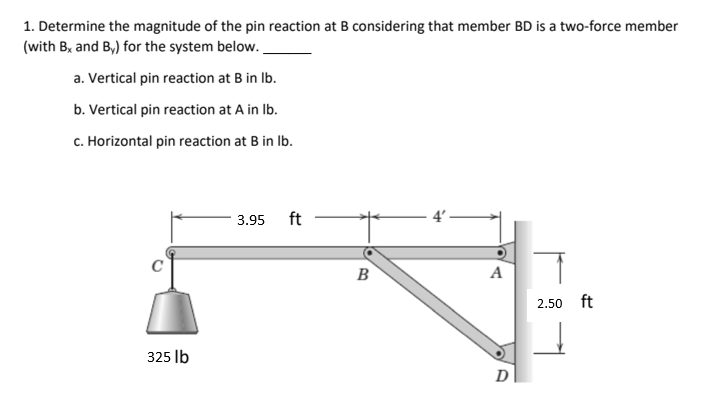 Solved 1. Determine the magnitude of the pin reaction at B | Chegg.com