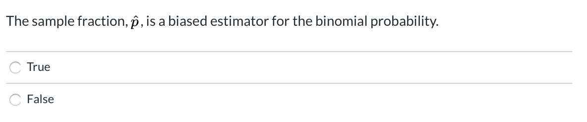 Solved The sample fraction, p, is a biased estimator for the | Chegg.com