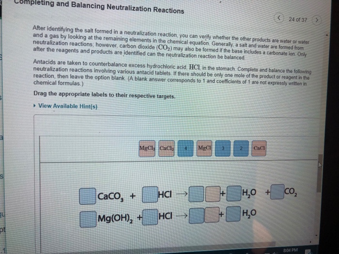 Solved Completing and Balancing Neutralization Reactions 24 | Chegg.com