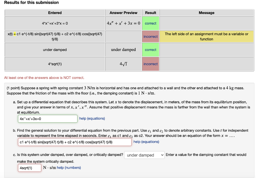 Solved Results for this submission Entered Answer Preview | Chegg.com