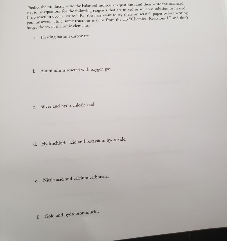 Solved Predict the products, write the balanced molecular eo | Chegg.com