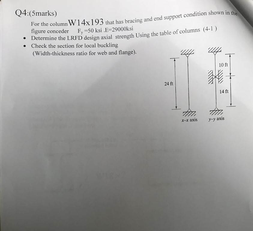 Solved Q4:(5marks) or the column W14 figure conceder Fy-50 | Chegg.com