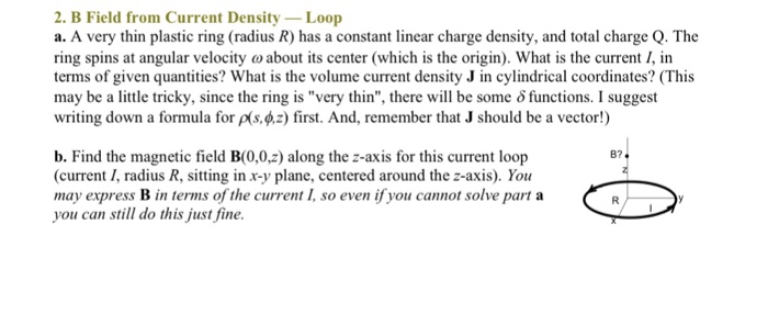 Solved 2. B Field from Current Density -Loop a. A very thin | Chegg.com
