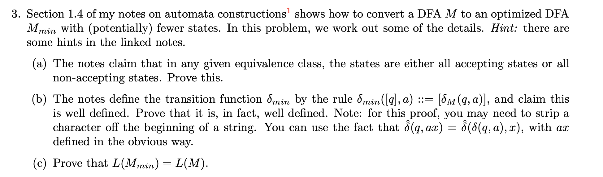 3. Section 1.4 of my notes on automata constructions? | Chegg.com