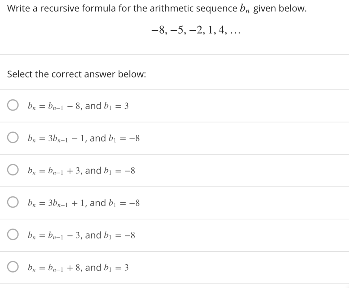 Solved Write a recursive formula for the arithmetic sequence | Chegg.com