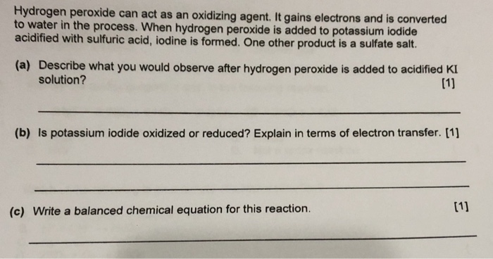 Chemical Equation For Hydrogen Peroxide And Potassium Iodide Reaction ...