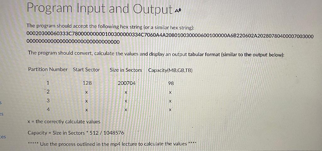 The program should accept the following hex string | Chegg.com