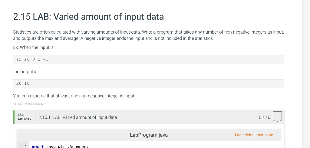 Solved 2.15 LAB: Varied amount of input data Statistics are | Chegg.com