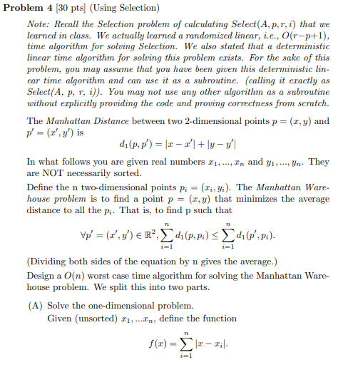 Solved Problem 4 (30 pts) (Using Selection) Note: Recall the | Chegg.com