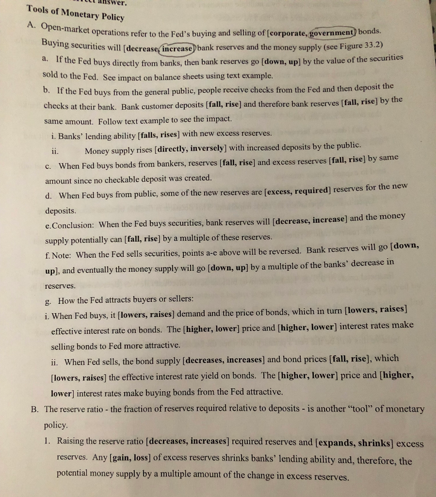 Solved answer. Tools of Monetary Policy A. Open-market | Chegg.com