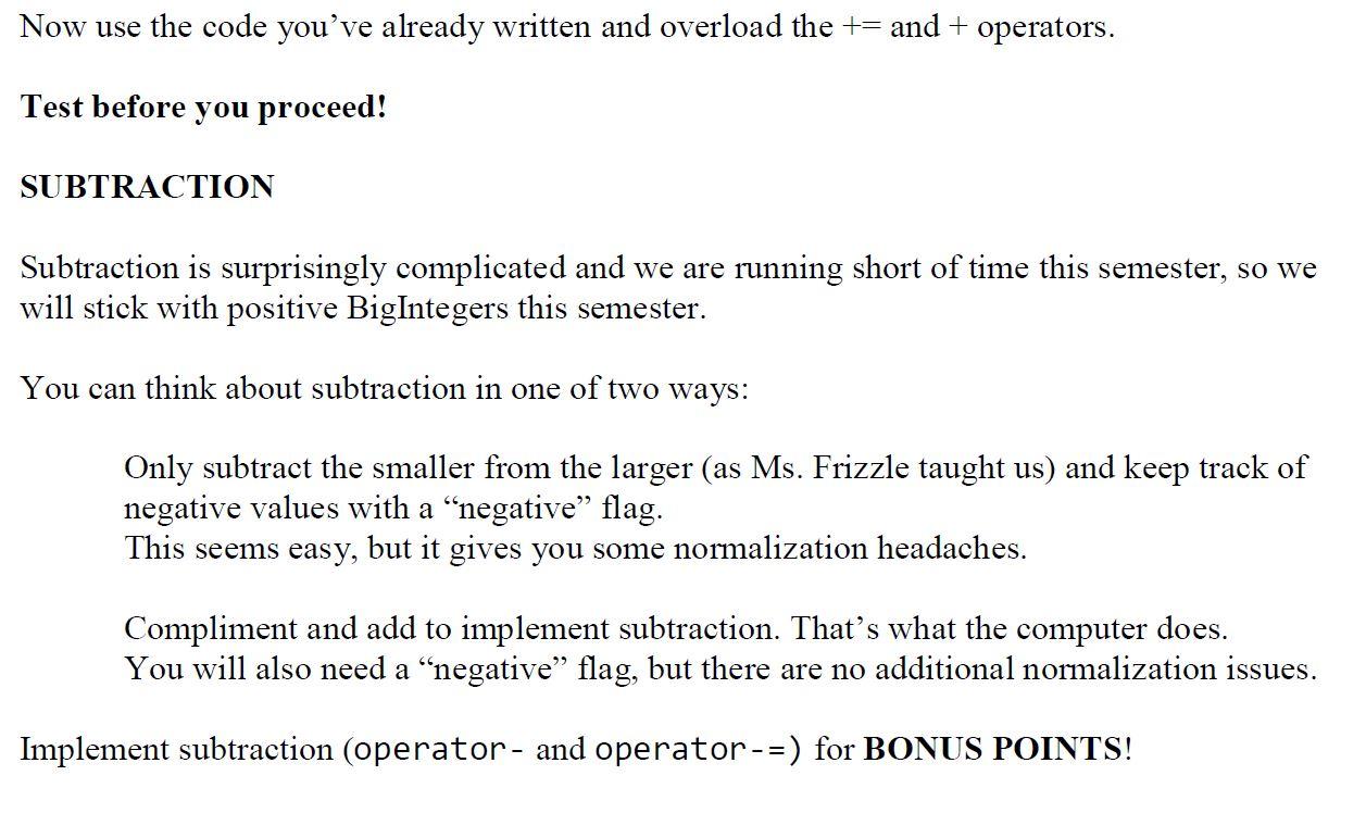 HOMEWORK – BigInteger Class At this point we have the | Chegg.com