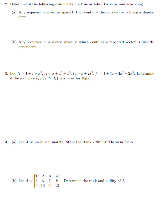 Solved 2. Determine if the following statements are true or | Chegg.com