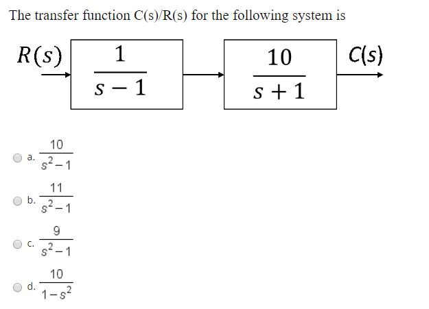 Solved The transfer function C(s)/R(S) for the following | Chegg.com