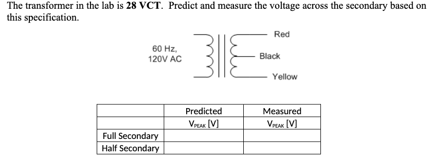 Solved The transformer in the lab is 28VCT. Predict and | Chegg.com